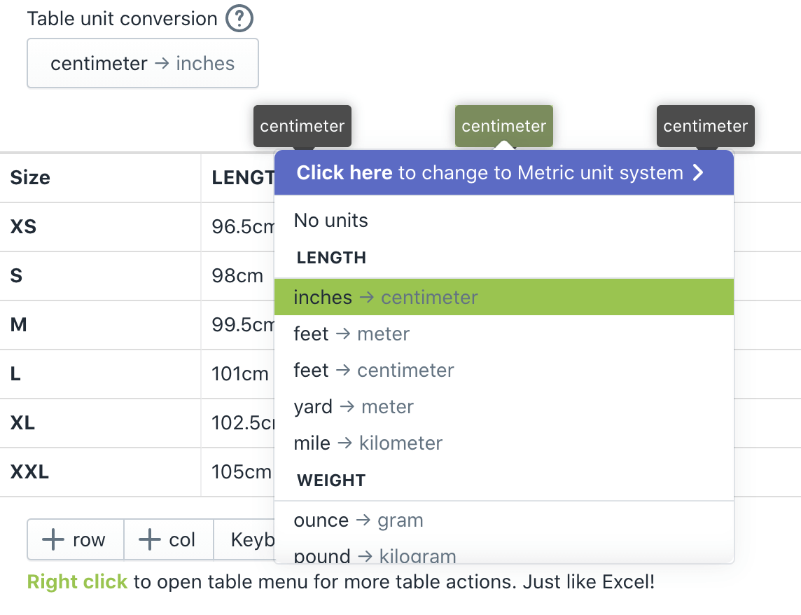 Create Size Charts | Kiwi Sizing - Sizing plugin for Shopify and e-commerce platforms